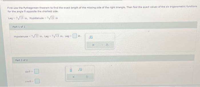 Solved First use the Pythagorean theorem to find the exact | Chegg.com