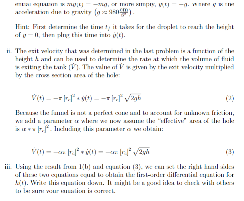 Solved ential equation is my(t)=-mg, ﻿or more simply, | Chegg.com