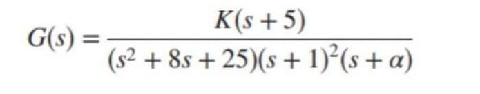 Solved G(s)=(s2+8s+25)(s+1)2(s+α)K(s+5)Sketch the root | Chegg.com