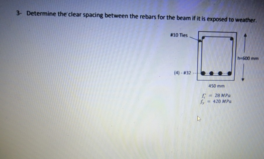Solved 3- Determine the clear spacing between the rebars for | Chegg.com