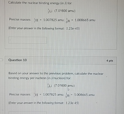 Calculate the nuclear binding energy (in J) | Chegg.com