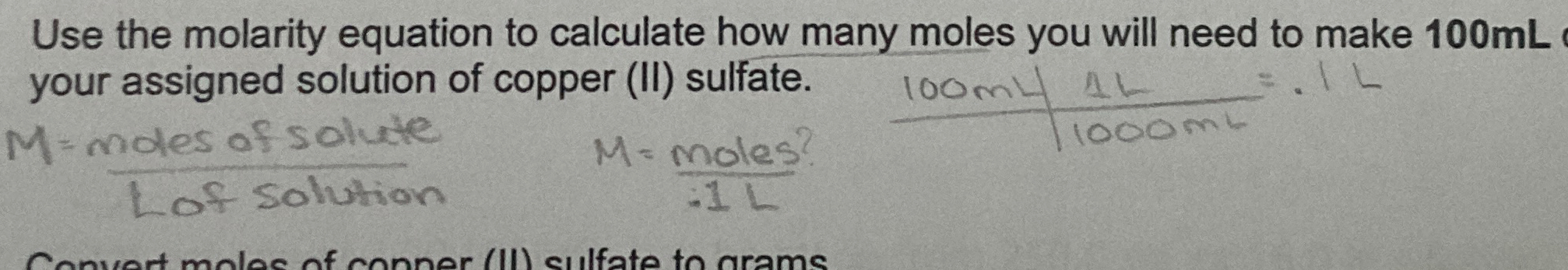Solved Use the molarity equation to calculate how many moles | Chegg.com