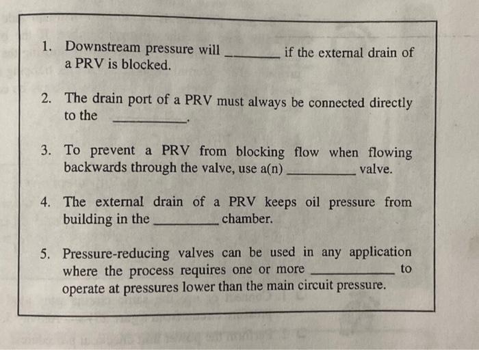 Solved 1. Downstream pressure will a PRV is blocked. if the | Chegg.com