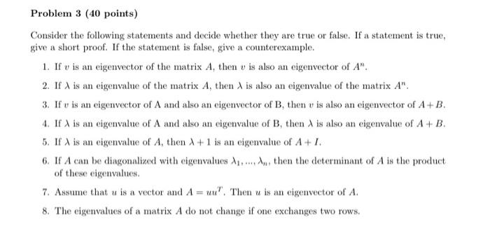 Solved Problem 3 (40 points) Consider the following | Chegg.com