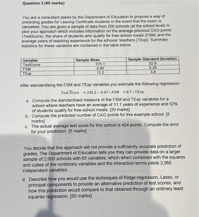 Solved You are a consultant asked by the Department of | Chegg.com