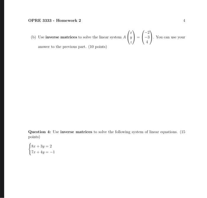 Solved OPRE 3333 - Homework 2 -0-0) = (b) Use inverse | Chegg.com