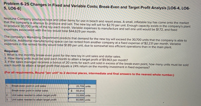 Solved Problem 6-25 Changes in Fixed and Variable costs; | Chegg.com