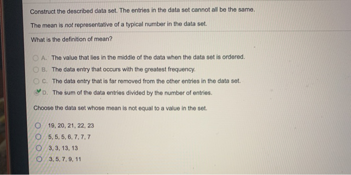 Solved Construct The Described Data Set The Entries In The 