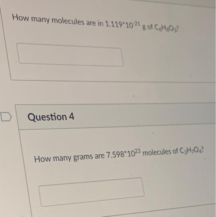 Solved How many molecules are in 1.119 1021 g of CH2O3? D | Chegg.com