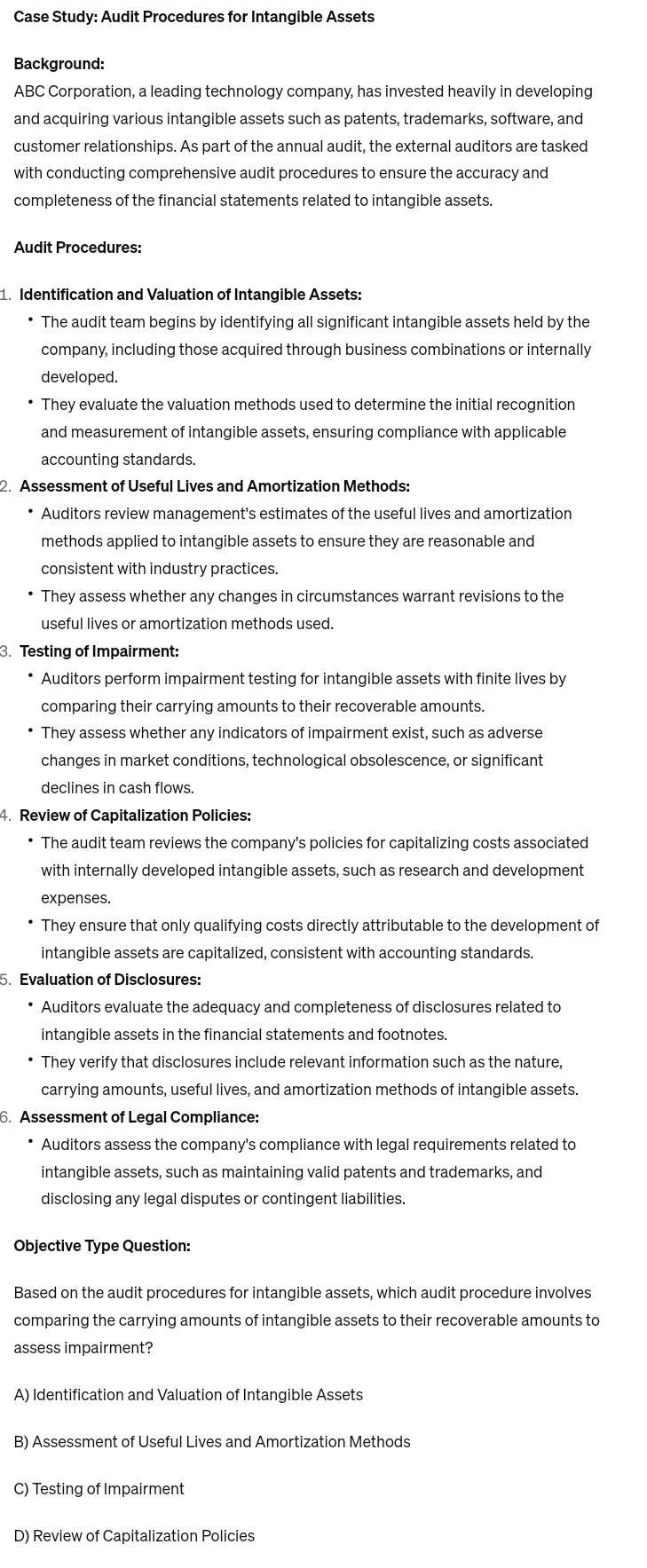 Solved Case Study: Audit Procedures for Intangible | Chegg.com