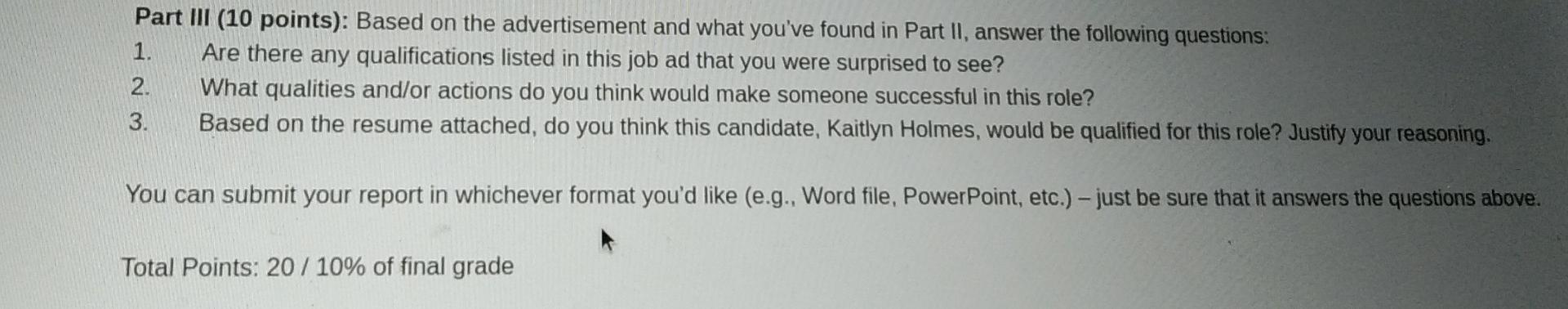 Part III (10 points): Based on the advertisement and | Chegg.com