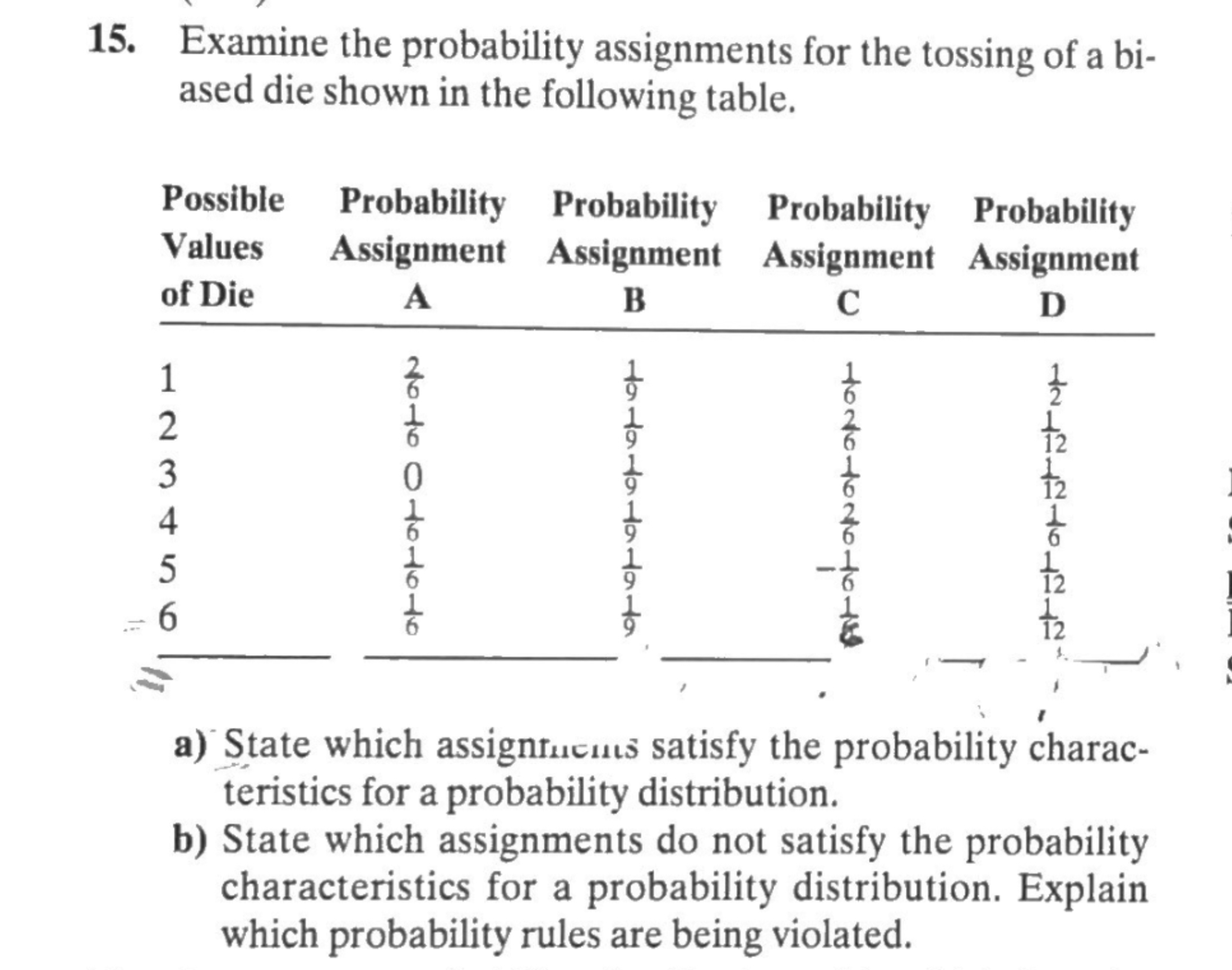 Solved Examine the probability assignments for the tossing | Chegg.com