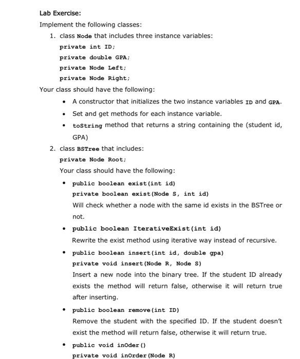 Solved Lab Exercise: Implement the following classes: 1. | Chegg.com
