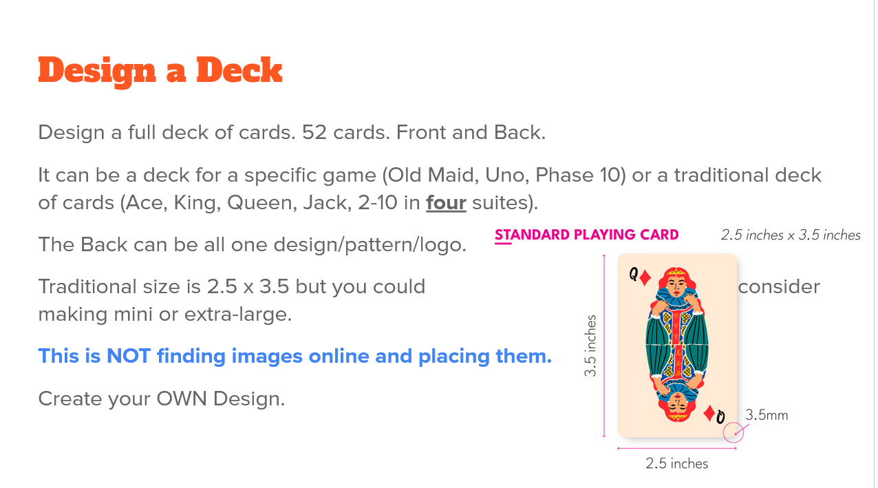 [Solved]: Design a Deck Design a full deck of cards. 52 card