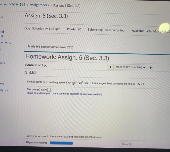 Solved 2020-MATH-165 > Assignments > Assign. 5 (Sec. 3.3) | Chegg.com