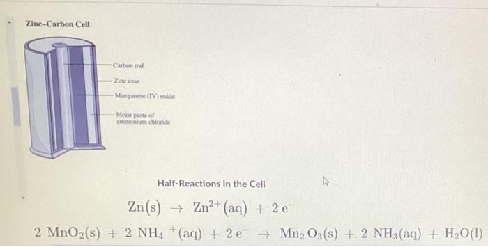 Solved Zine-Carbon Cell Carbon rod Zinc case -Manganese (TV) | Chegg.com