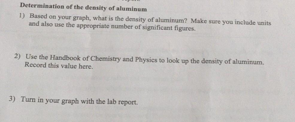 Solved Determination of the density of aluminum 1) Based on | Chegg.com