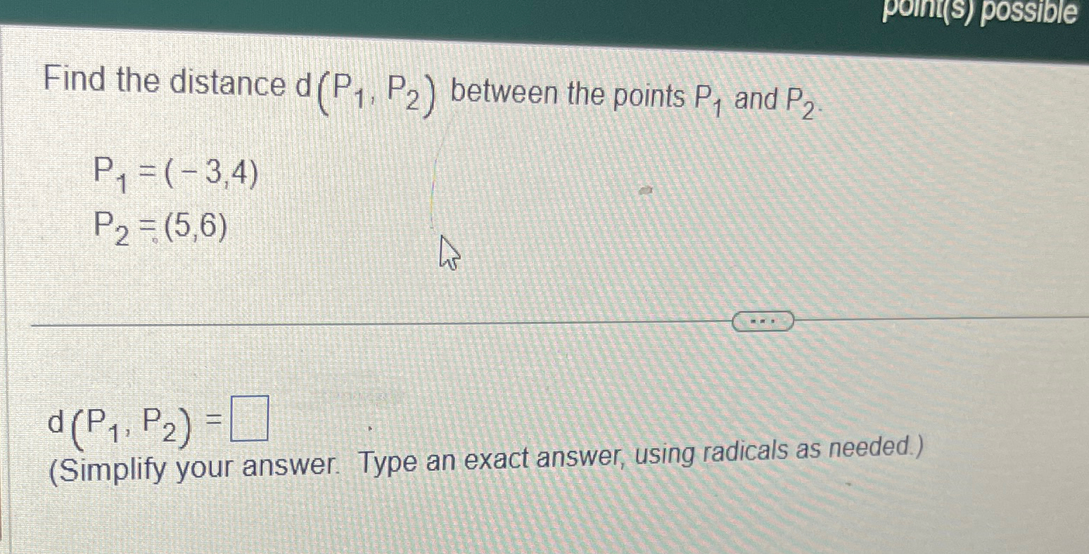 Solved Find the distance d(P1,P2) ﻿between the points P1 | Chegg.com