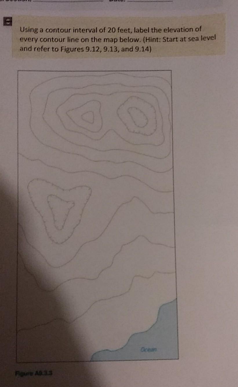 Solved Using a contour interval of 20 feet, label the | Chegg.com