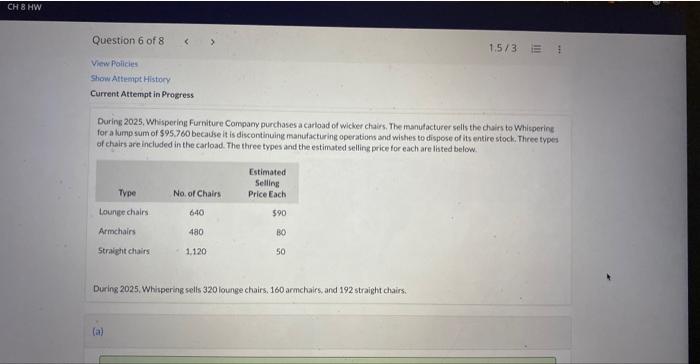 Solved During 2025. Whispering Furniture Company purchases a | Chegg.com