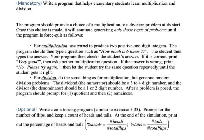 Solved (Mandatory) Write a program that helps elementary | Chegg.com
