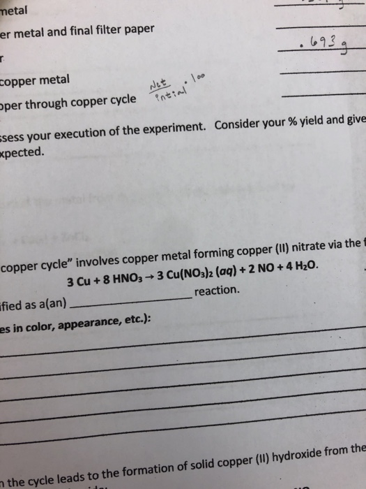 Solved Name Section Experiment 9: Copper Cycle Pre Lab | Chegg.com