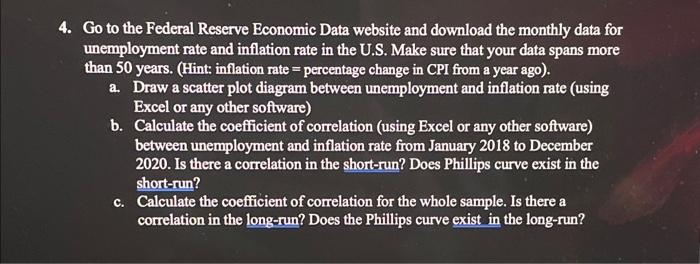 4. Go to the Federal Reserve Economic Data website | Chegg.com