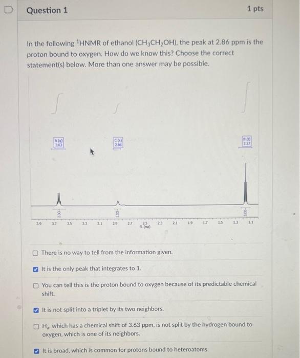 Solved In the following 1HNMR of ethanol (CH3CH2OH), the | Chegg.com