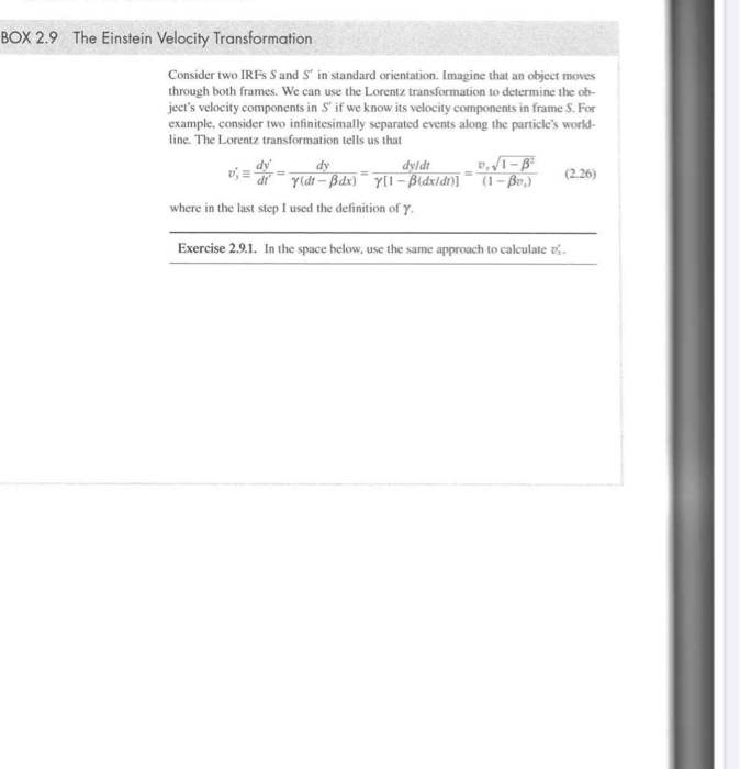Solved BOX 2.9 The Einstein Velocity Transformation Consider | Chegg.com