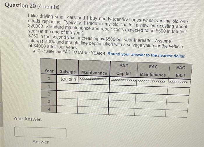 Question 20 (4 points) I like driving small cars and | Chegg.com