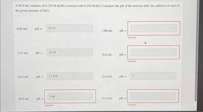 Solved A 50.0 mL solution of 0.139 M KOH is titrated with | Chegg.com