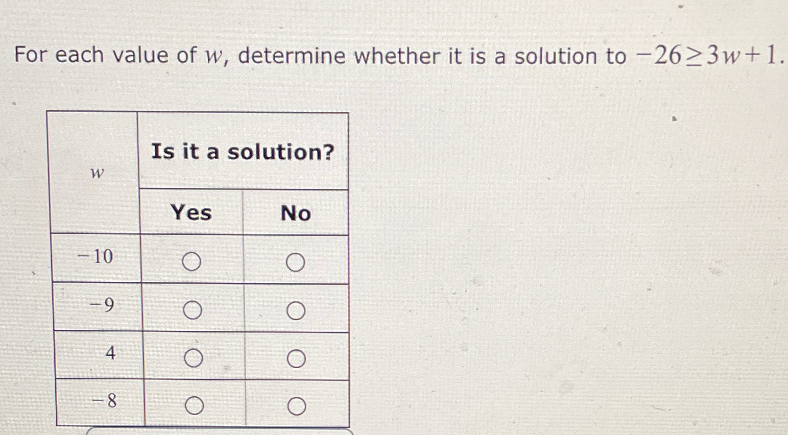 Solved For each value of w, ﻿determine whether it is a | Chegg.com