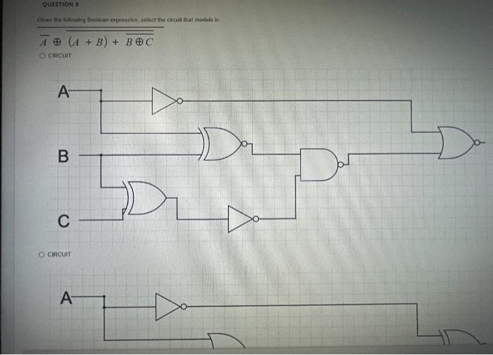 Solved Aˉ⊕(A+B)+B⊕C O CIRCUITO ciRCUIT CarcuII Quadcirans | Chegg.com