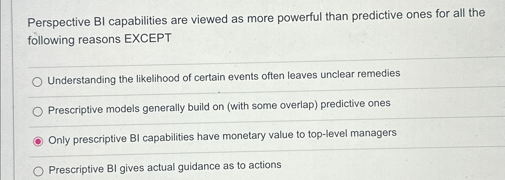 Solved Perspective BI capabilities are viewed as more | Chegg.com