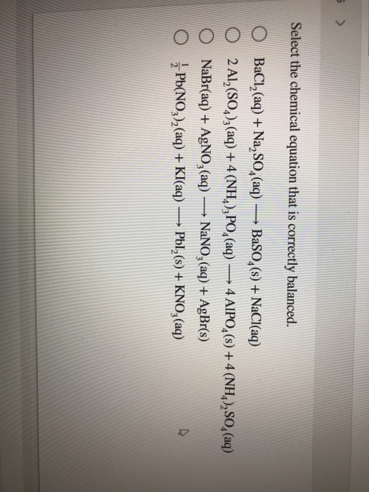 Solved Select the chemical equation that is correctly | Chegg.com