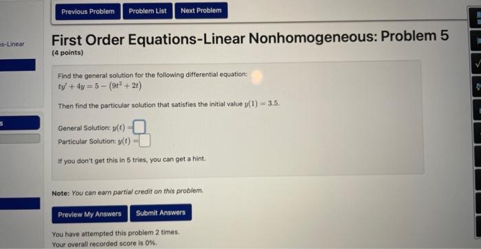 Solved First Order Equations-Linear Nonhomogeneous: Problem | Chegg.com