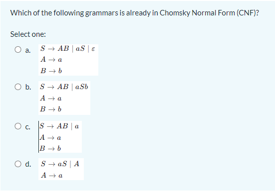 Solved Which of the following grammars is already in Chomsky | Chegg.com