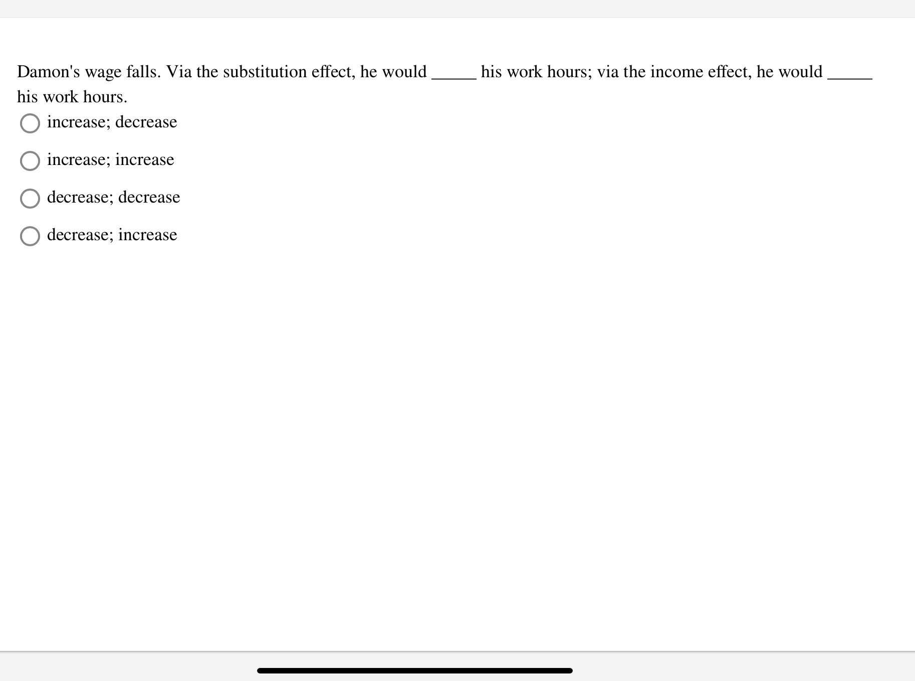 Solved Damon's wage falls. Via the substitution effect, he | Chegg.com