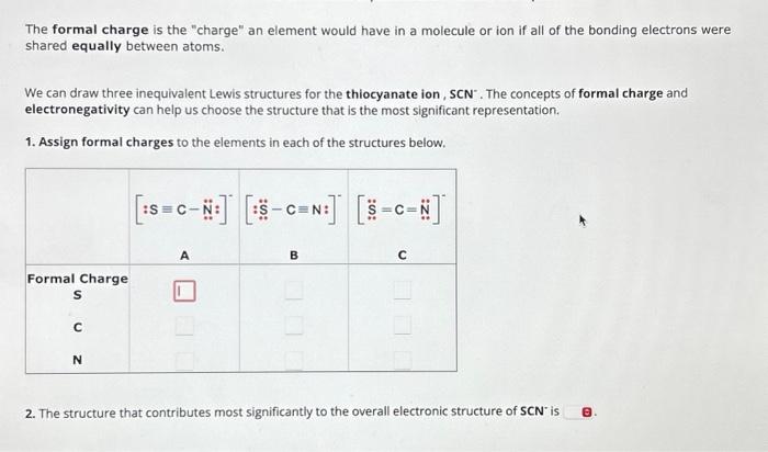 Solved The formal charge is the "charge" an element would | Chegg.com