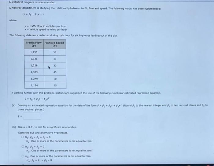 Solved A statistical program is recommended. A highway | Chegg.com
