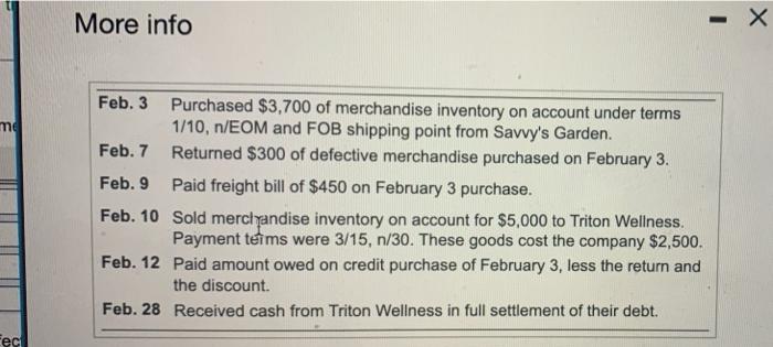 Solved me Fec More info Feb. 3 Purchased $3,700 of | Chegg.com