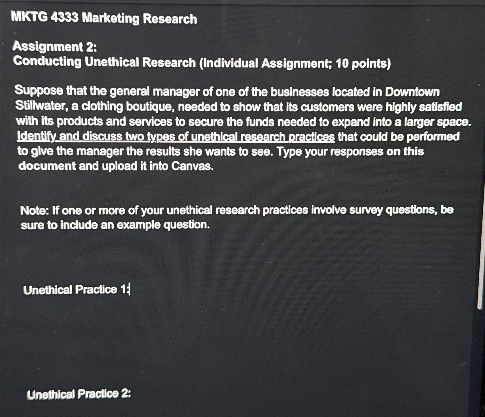 Solved MKTG 4333 ﻿Marketing ResearchAssignment 2:Conducting | Chegg.com