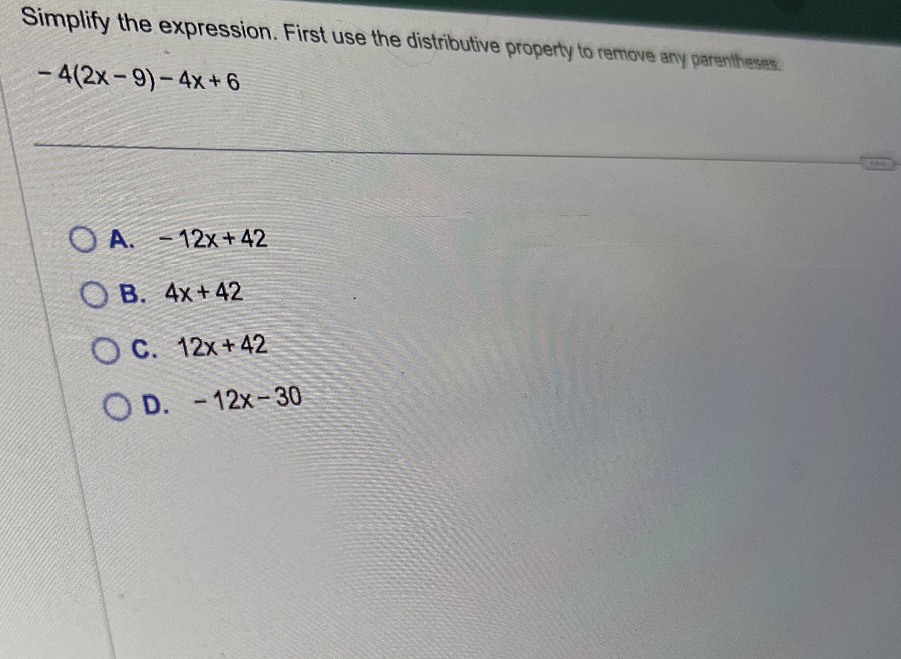 Solved Simplify the expression. First use the distributive | Chegg.com