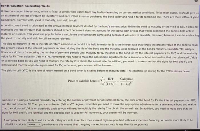 Solved Bonds Valuation: Calculating Yields Unlike the coupon | Chegg.com