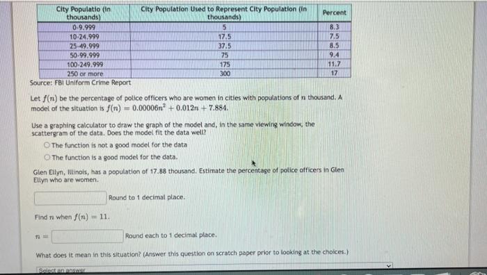 Solved Percent City Populatio (In thousands) 0-9.999 | Chegg.com