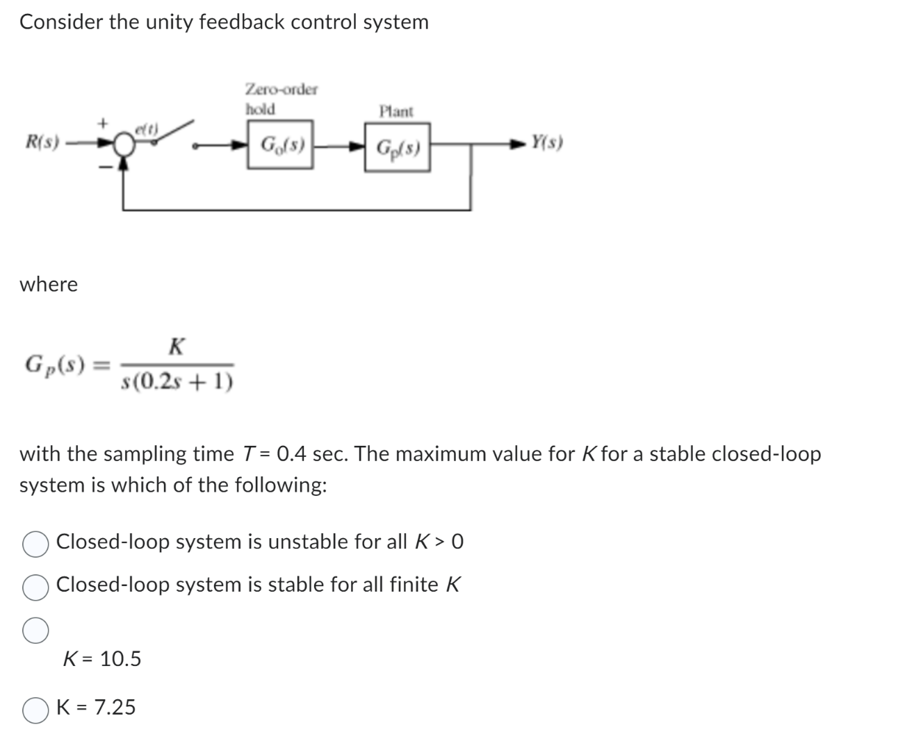 Solved Consider The Unity Feedback Control System Where