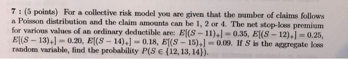 7:05 points) For a collective risk model you are | Chegg.com