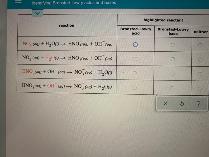 Solved Identifying Bronsted-Lowry acids and bases | Chegg.com