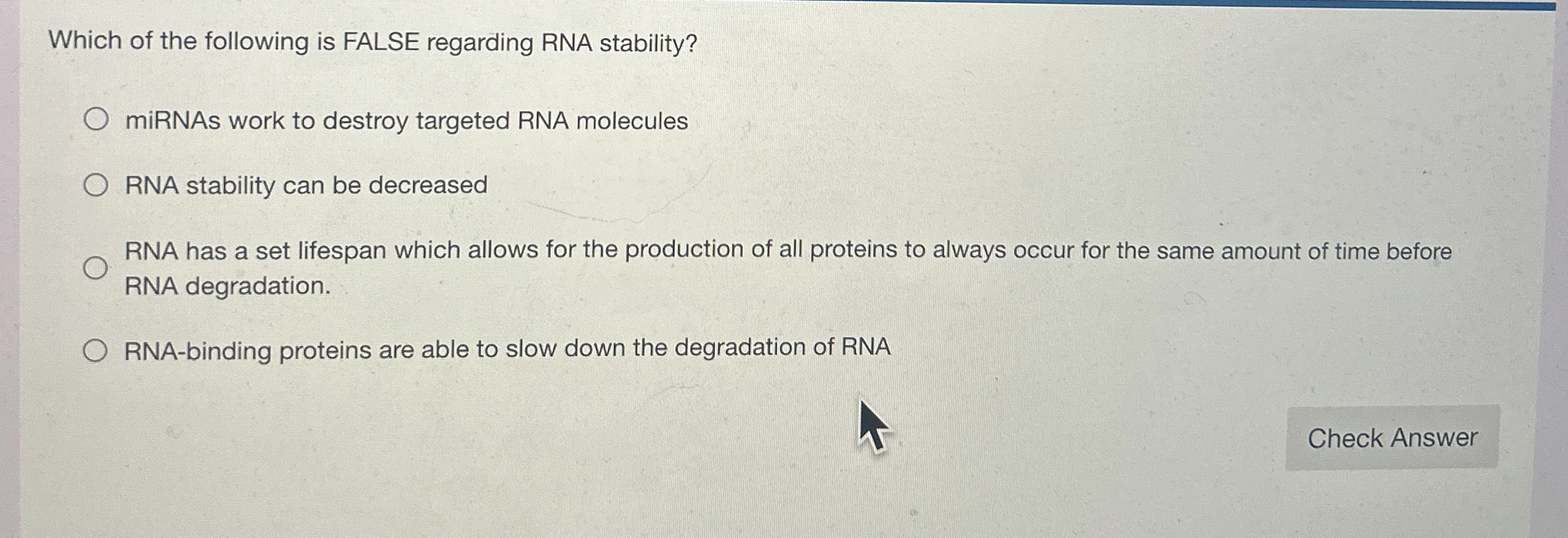 High Quality SOLUTION Which of the following is FALSE regarding RNA | Chegg.com