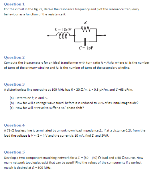 Solved Question 1For the circuit in the figure, derive the | Chegg.com